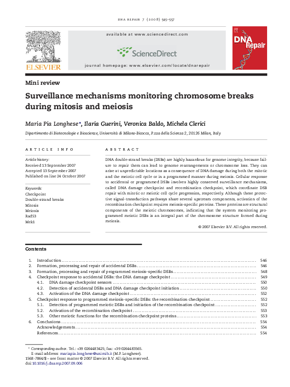 (PDF) Surveillance mechanisms monitoring chromosome breaks during ...