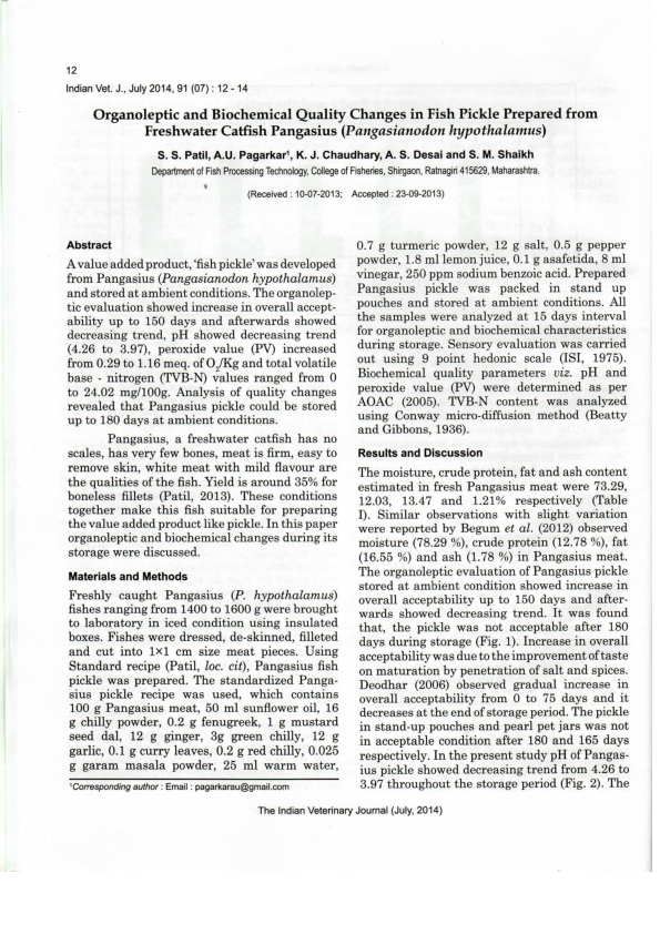 (PDF) Organoleptic and Biochemical Quality Changes in Fish Pickle ...