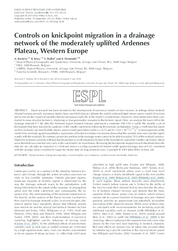 (PDF) Controls on knickpoint migration in a drainage network of the ...