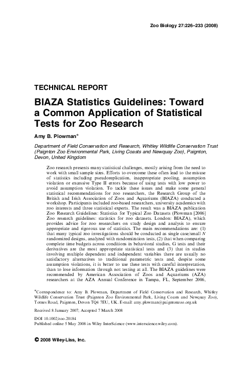 (PDF) BIAZA statistics guidelines: toward a common application of ...
