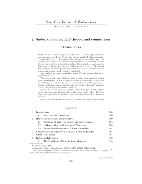 Pdf L2 Index Theorems Kk Theory And Connections