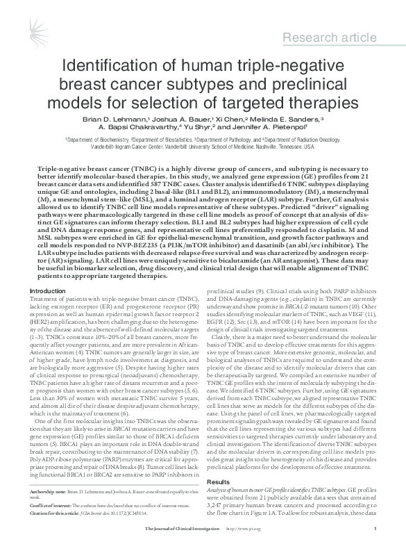 (PDF) Identification of human triple-negative breast cancer subtypes and preclinical models for ...