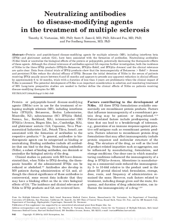 (PDF) Neutralizing antibodies to disease-modifying agents in the ...