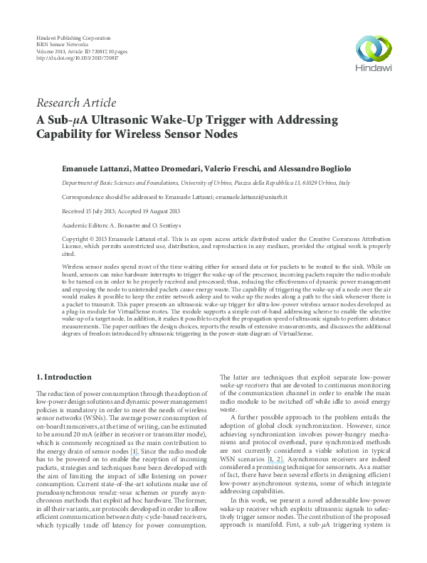 (PDF) A Sub-A Ultrasonic Wake-Up Trigger with Addressing Capability for Wireless Sensor Nodes