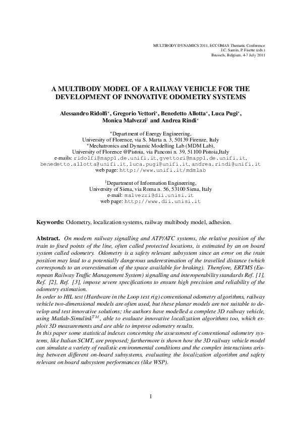 (PDF) A MULTIBODY MODEL OF A RAILWAY VEHICLE FOR THE DEVELOPMENT OF ...