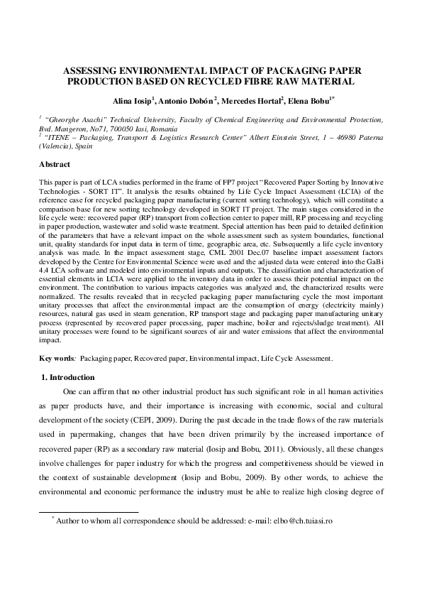 (PDF) Assessing environmental impact of packaging paper production ...