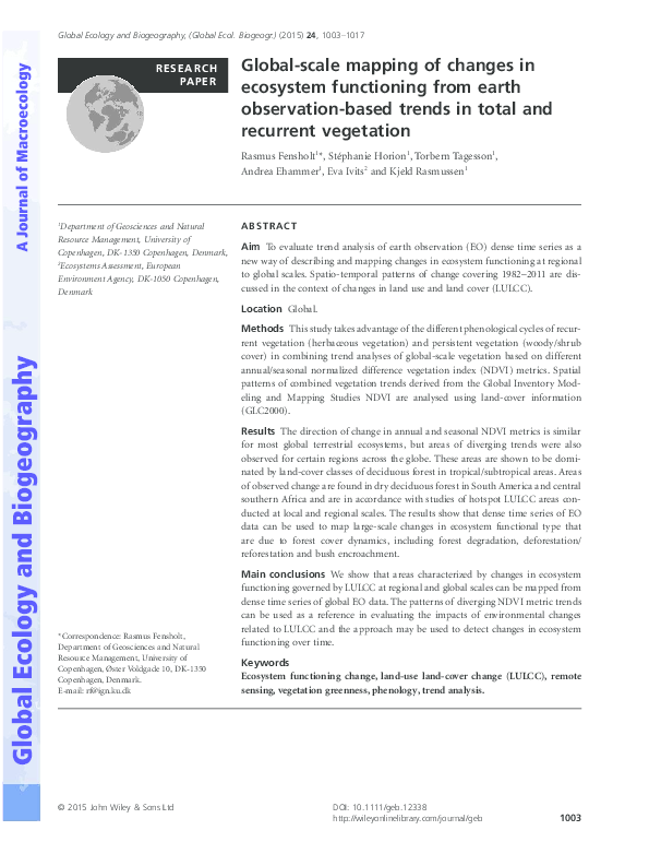 Global-scale mapping of changes in ecosystem functioning from earth ...