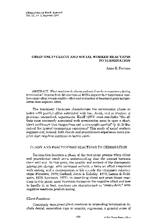 (PDF) Grief only? Client and social worker reactions to termination