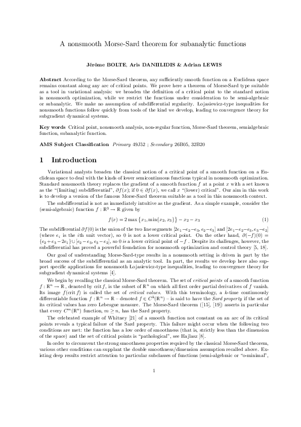 (PDF) A nonsmooth Morse–Sard theorem for subanalytic functions
