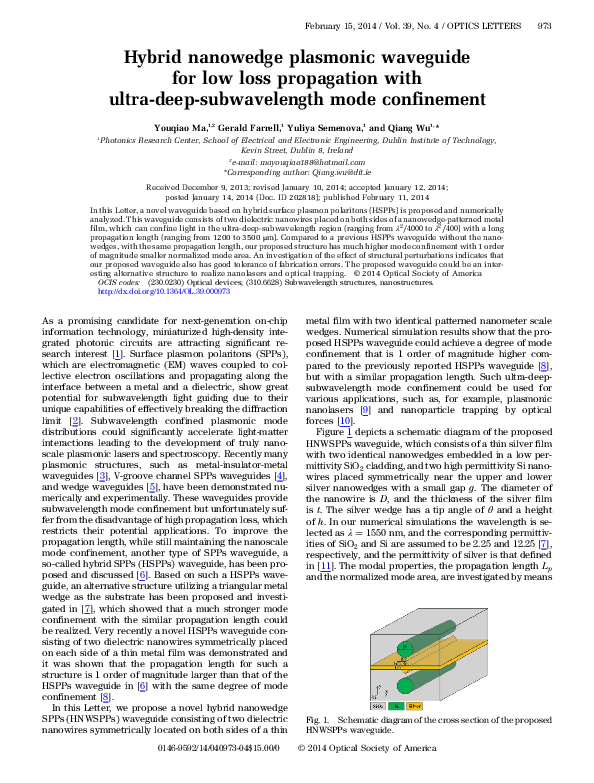 (PDF) Hybrid nanowedge plasmonic waveguide for low loss propagation with ultra-deep ...