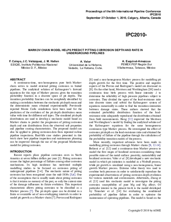 (PDF) Markov chain model helps predict pitting corrosion depth and rate ...