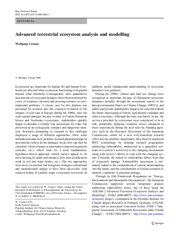 (PDF) Advanced terrestrial ecosystem analysis and modelling