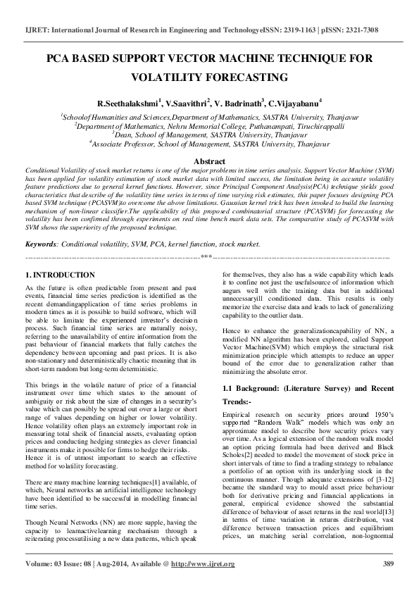 (PDF) PCA BASED SUPPORT VECTOR MACHINE TECHNIQUE FOR VOLATILITY FORECASTING