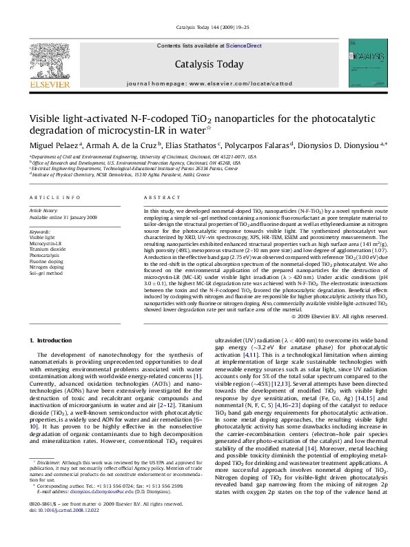 (PDF) Visible light-activated N-F-codoped TiO2 nanoparticles for the photocatalytic degradation ...
