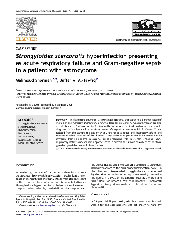 (PDF) Strongyloides stercoralis hyperinfection presenting as acute ...