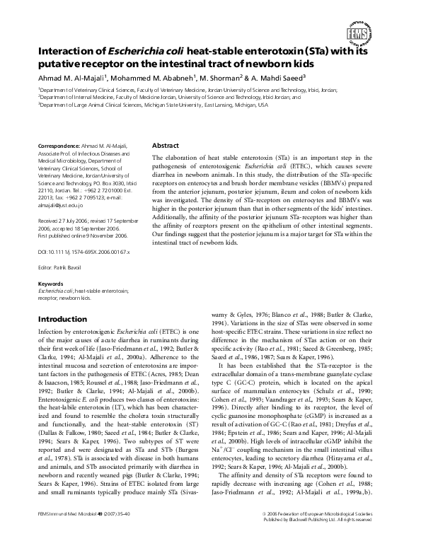 (PDF) Interaction of Escherichia coli heat-stable enterotoxin (STa ...