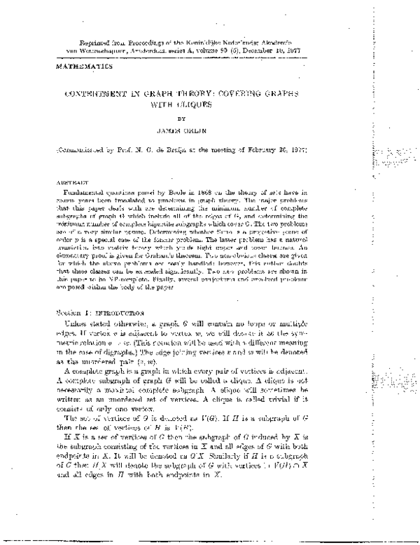 (PDF) Contentment in graph theory: Covering graphs with cliques