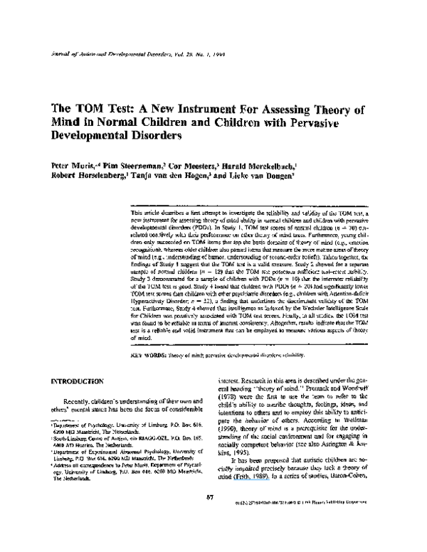 (PDF) The TOM test: a new instrument for assessing theory of mind in ...