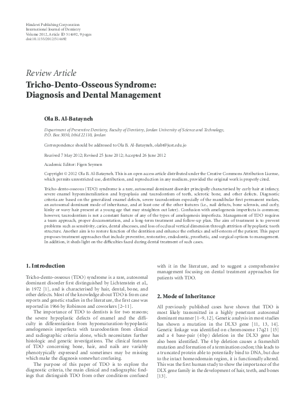 (PDF) Tricho-Dento-Osseous Syndrome: Diagnosis and Dental Management