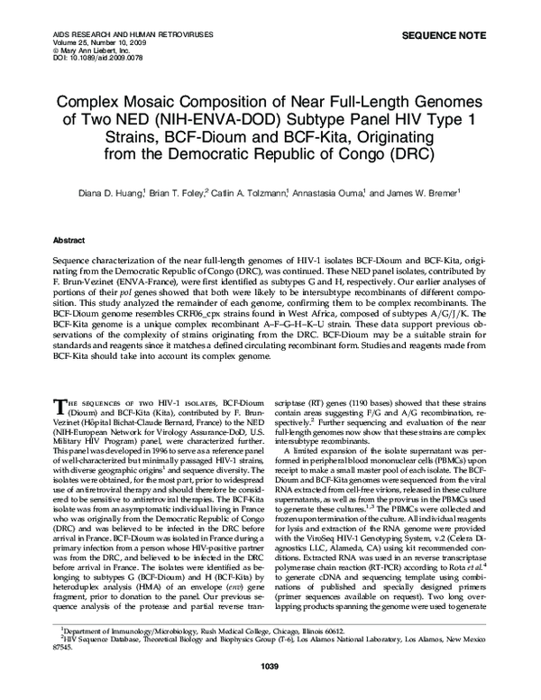 (PDF) Complex Mosaic Composition of Near Full-Length Genomes of Two NED ...