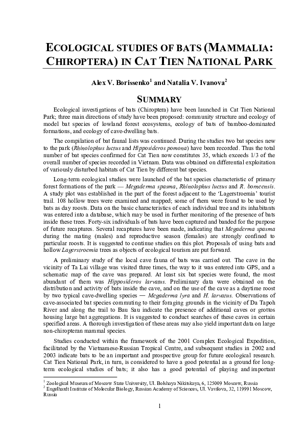 (PDF) Bat Report - Cat Tien 2001 | Alex Borisenko - Academia.edu