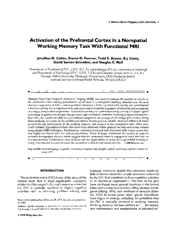 Pdf Activation Of The Prefrontal Cortex In A Nonspatial Working Memory Task With Functional