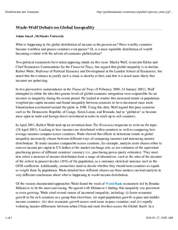 (PDF) Wade-Wolf Debate on Global Inequality