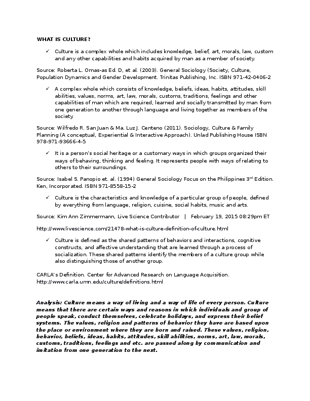 characteristics of culture in sociology