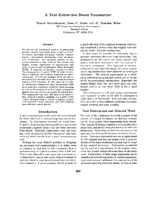(PDF) A Text-Extraction Based Summarizer