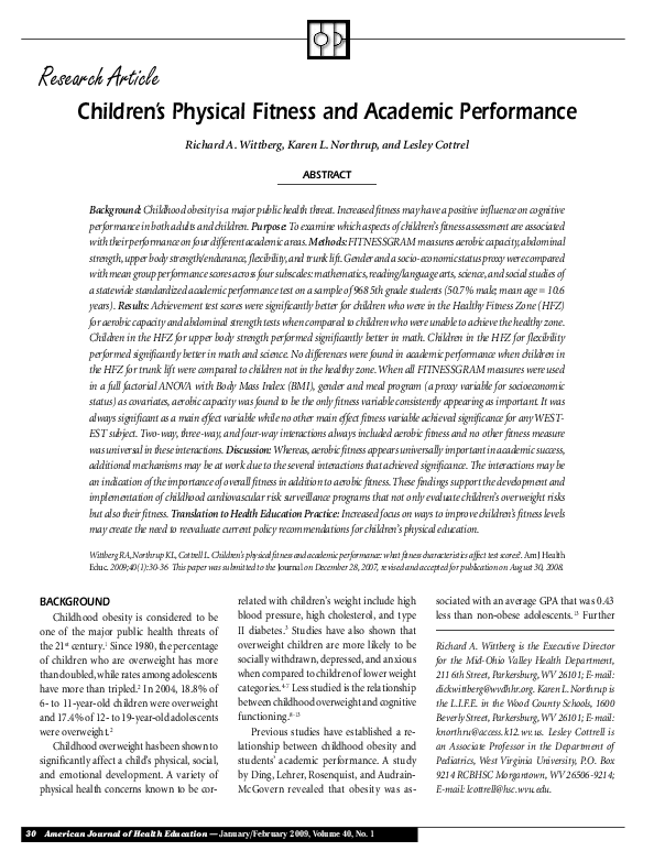 (PDF) Children’s Physical Fitness and Academic Performance