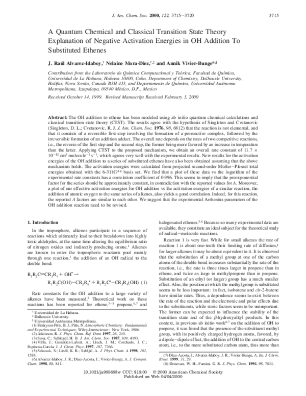 (PDF) A Quantum Chemical and Classical Transition State Theory ...