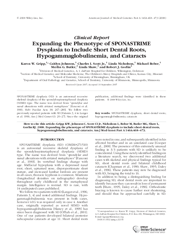 (PDF) Expanding the phenotype of SPONASTRIME dysplasia to include short dental roots ...