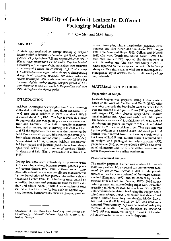 (PDF) Stability of jackfruit leather in different packaging materials