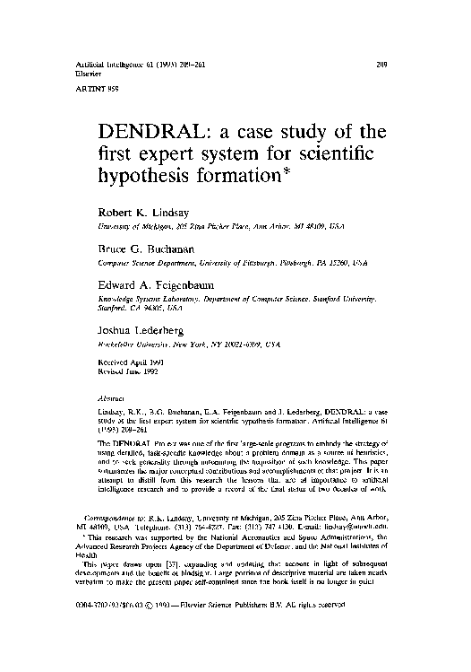 (PDF) DENDRAL: A case study of the first expert system for scientific ...