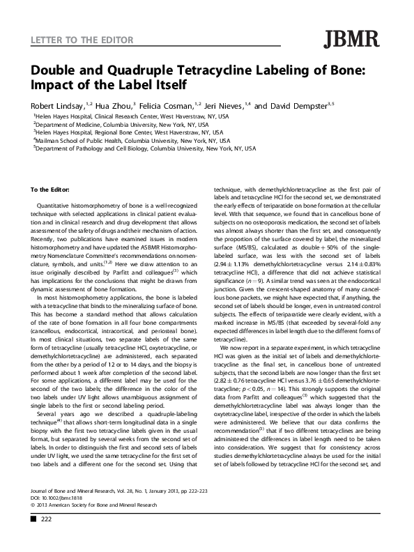 (PDF) Double and quadruple tetracycline labeling of bone: Impact of the ...