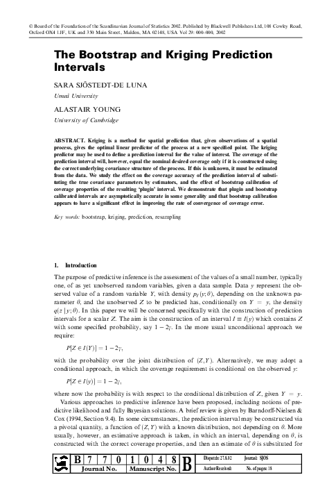 (PDF) The Bootstrap and Kriging Prediction Intervals