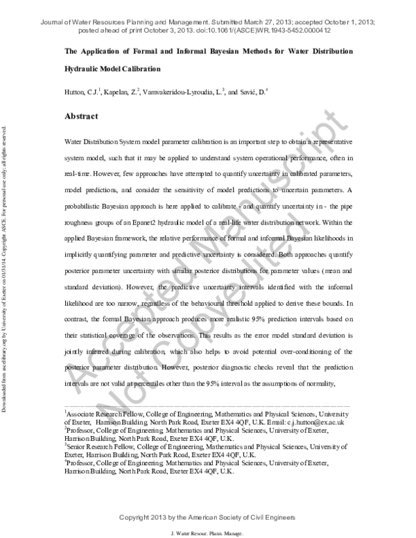 (PDF) The Application of Formal and Informal Bayesian Methods for Water ...
