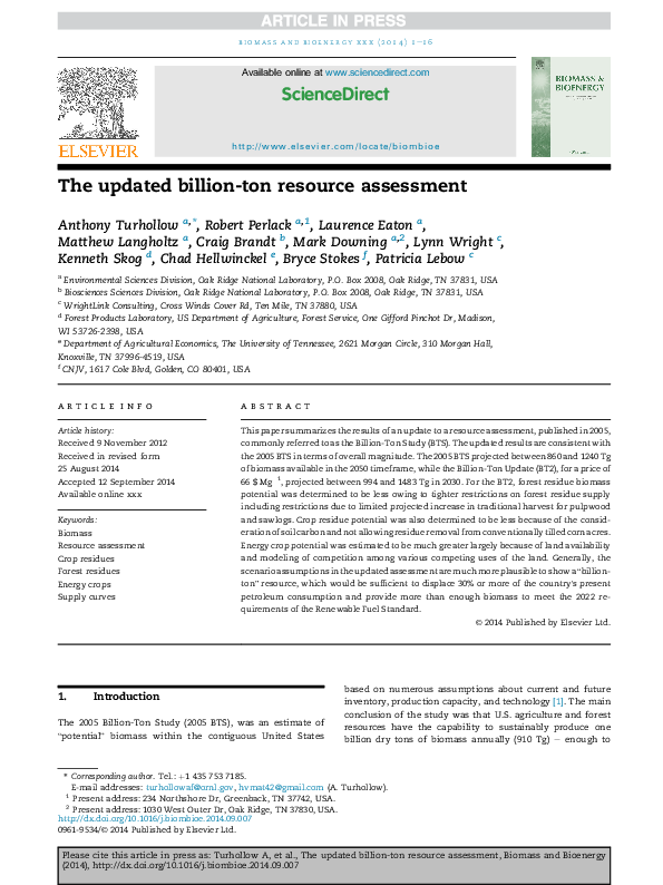 (PDF) The updated billion-ton resource assessment