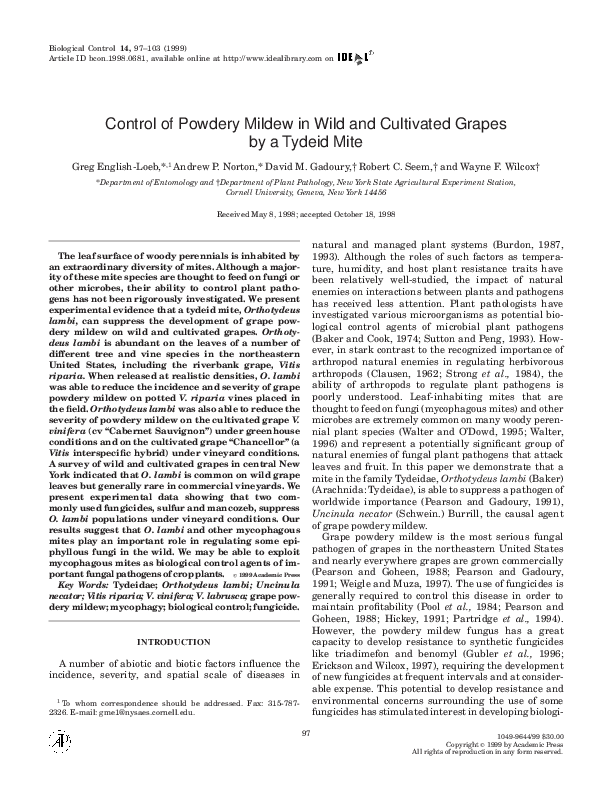 (PDF) Control of Powdery Mildew in Wild and Cultivated Grapes by a ...