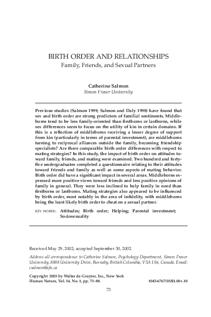 (PDF) Birth order and relationships