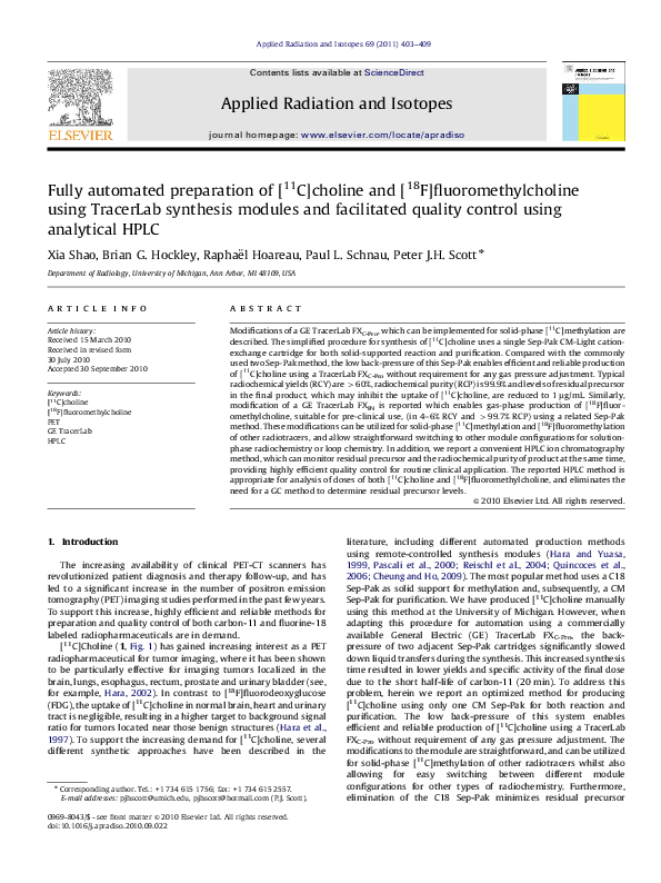 (PDF) Fully automated preparation of [11C]choline and [18F ...