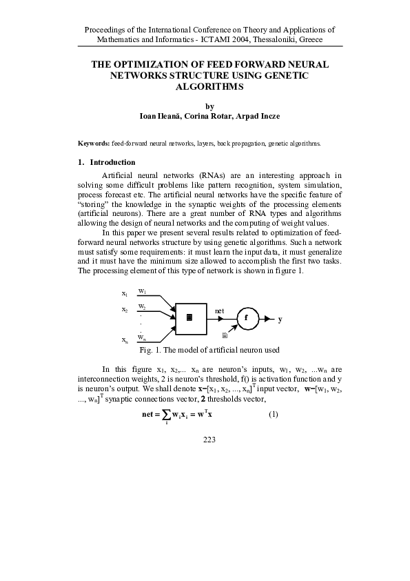 Pdf The Optimization Of Feed Forward Neural Networks Structure Using