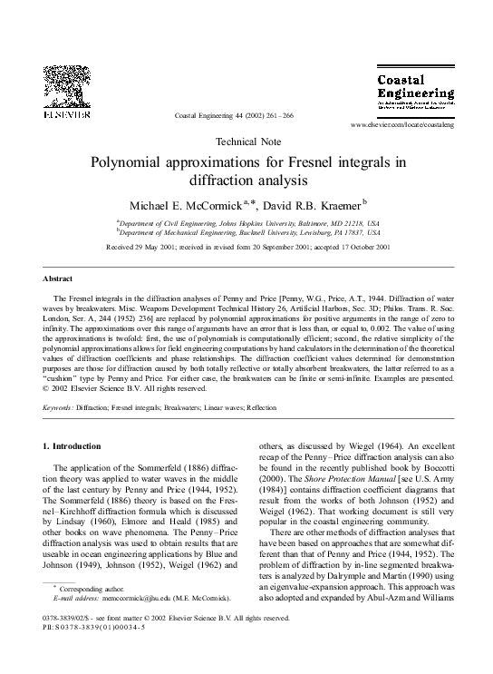 (PDF) Polynomial approximations for Fresnel integrals in diffraction analysis