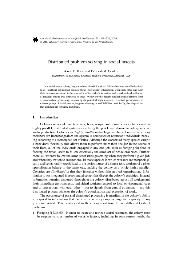 (PDF) Distributed problem solving in social insects