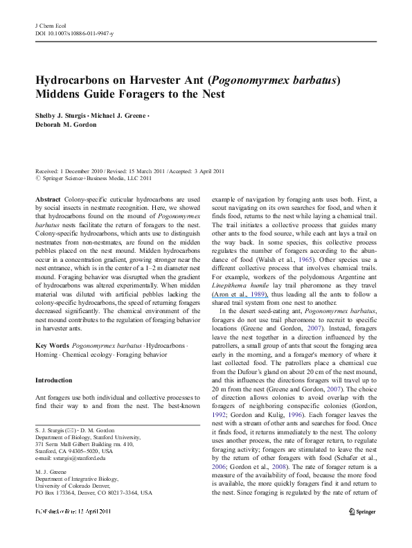 (PDF) Hydrocarbons on Harvester Ant (Pogonomyrmex barbatus) Middens ...