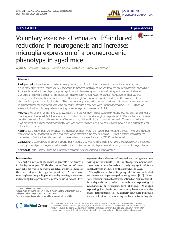 (PDF) Voluntary exercise attenuates LPS-induced reductions in ...