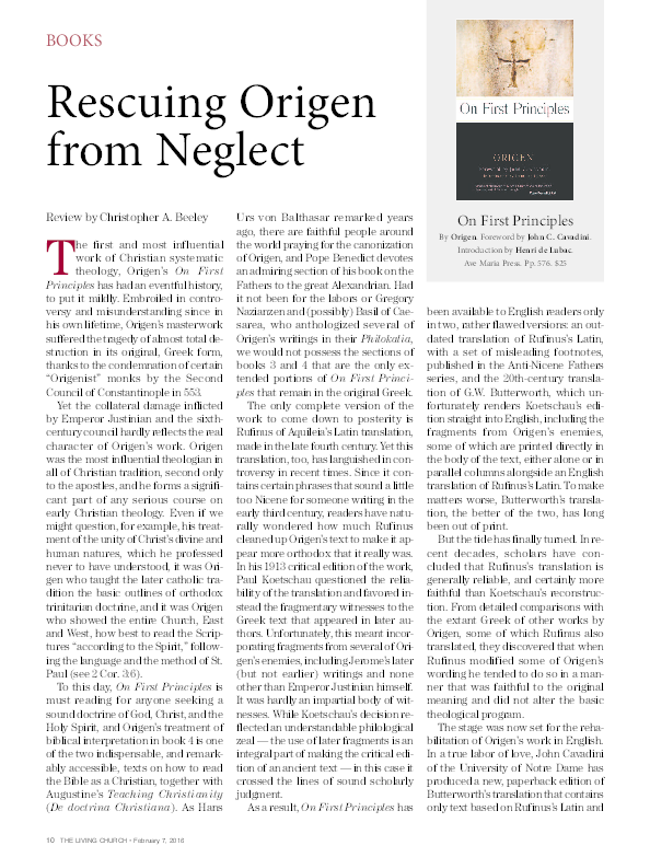 (PDF) Review of Origen, On First Principles, ed. John Cavadini. The ...