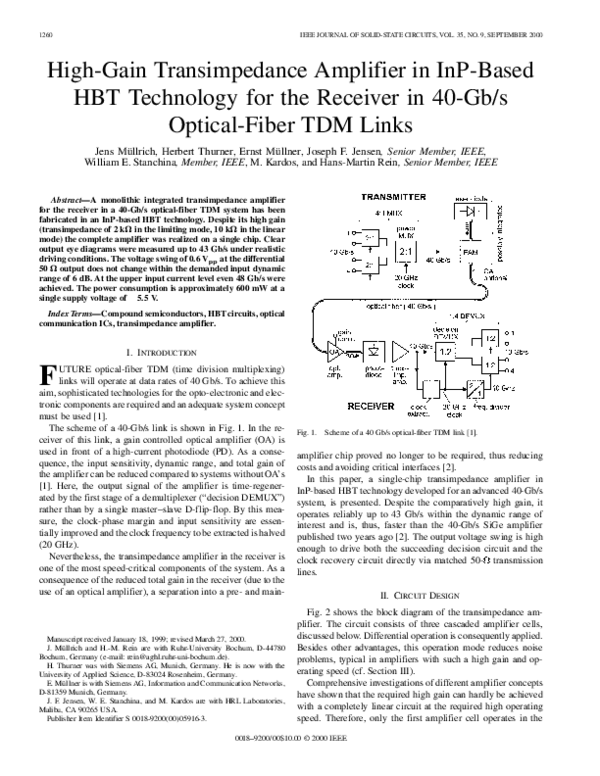 (PDF) High-gain transimpedance amplifier in InP-based HBT technology for the receiver in 40-Gb/s ...