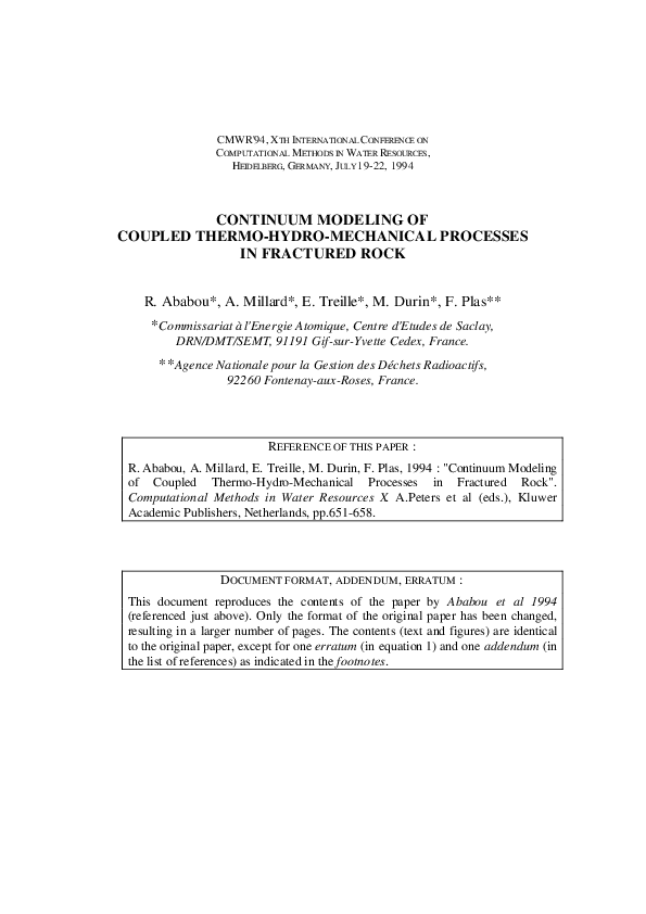 (PDF) Continuum Modeling of Coupled Thermo-Hydro-Mechanical Processes in Fractured Rock