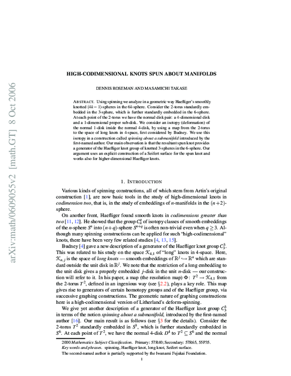 (PDF) High-codimensional knots spun about manifolds
